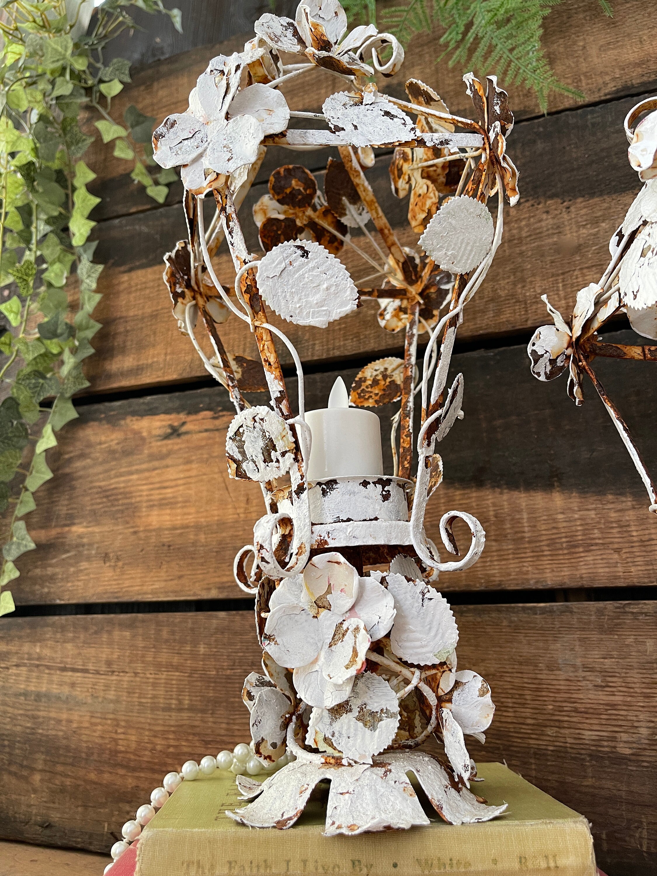 Shabby Cottage Natural Rust Chippy Paint Floral Metal | Etsy