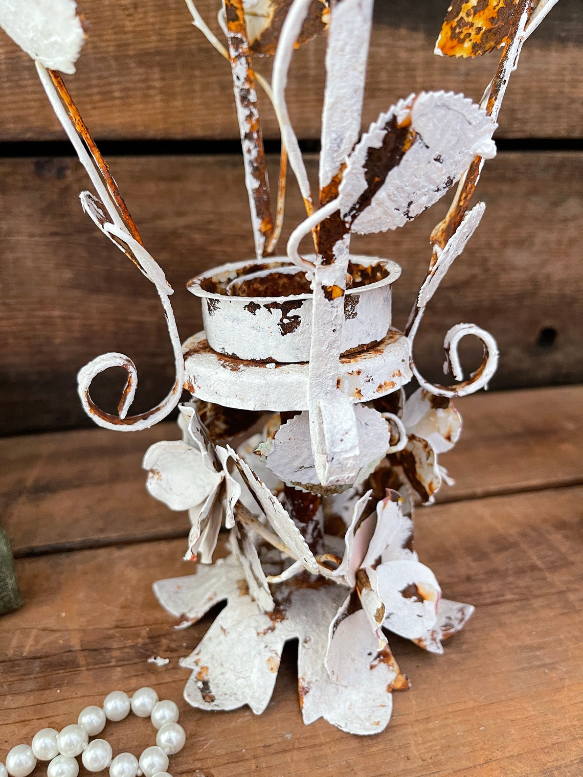 Shabby Cottage Natural Rust Chippy Paint Floral Metal - Etsy