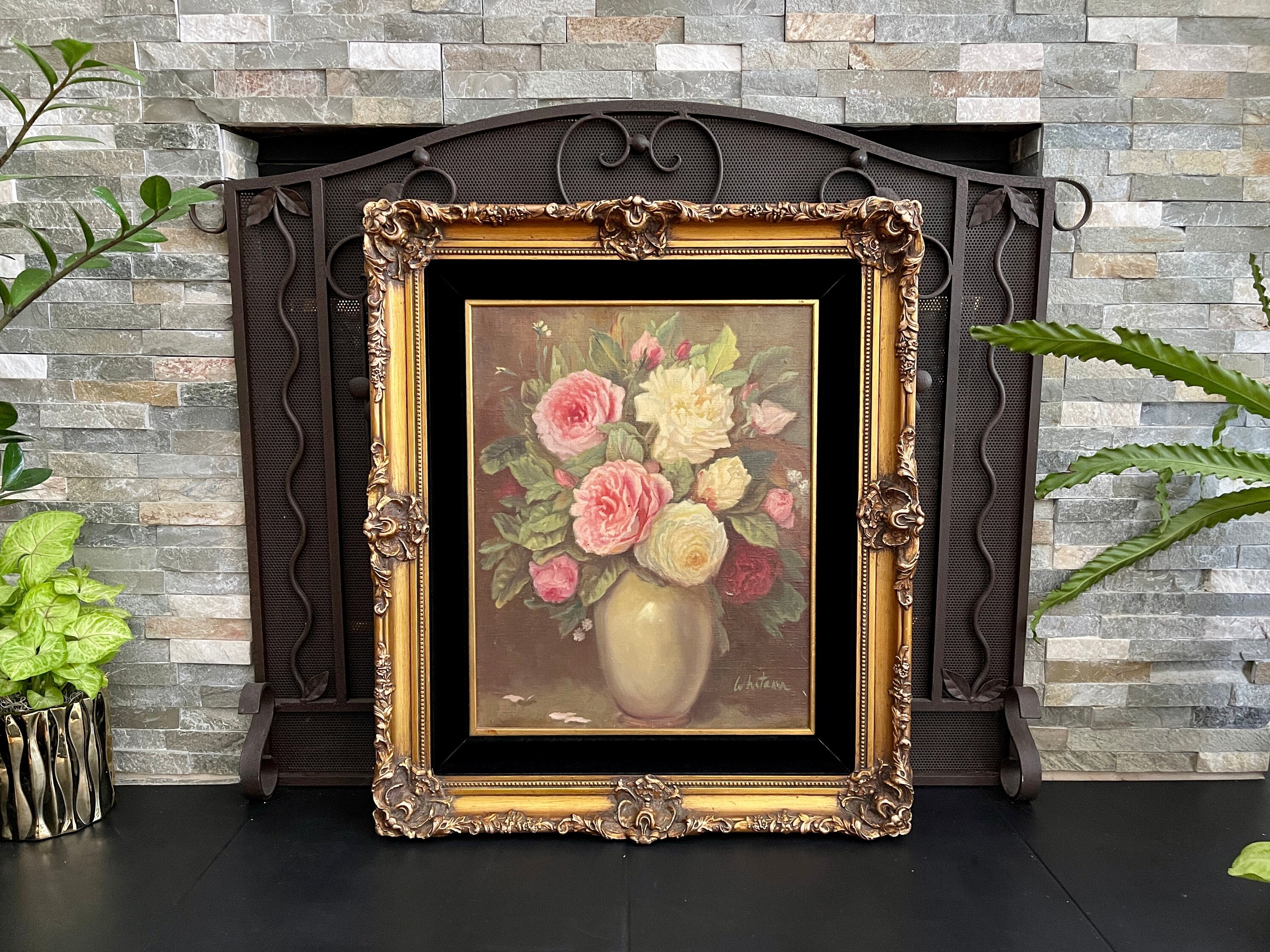 Antique Still Life Pink & White Roses in Vase by Whitaker in - Etsy