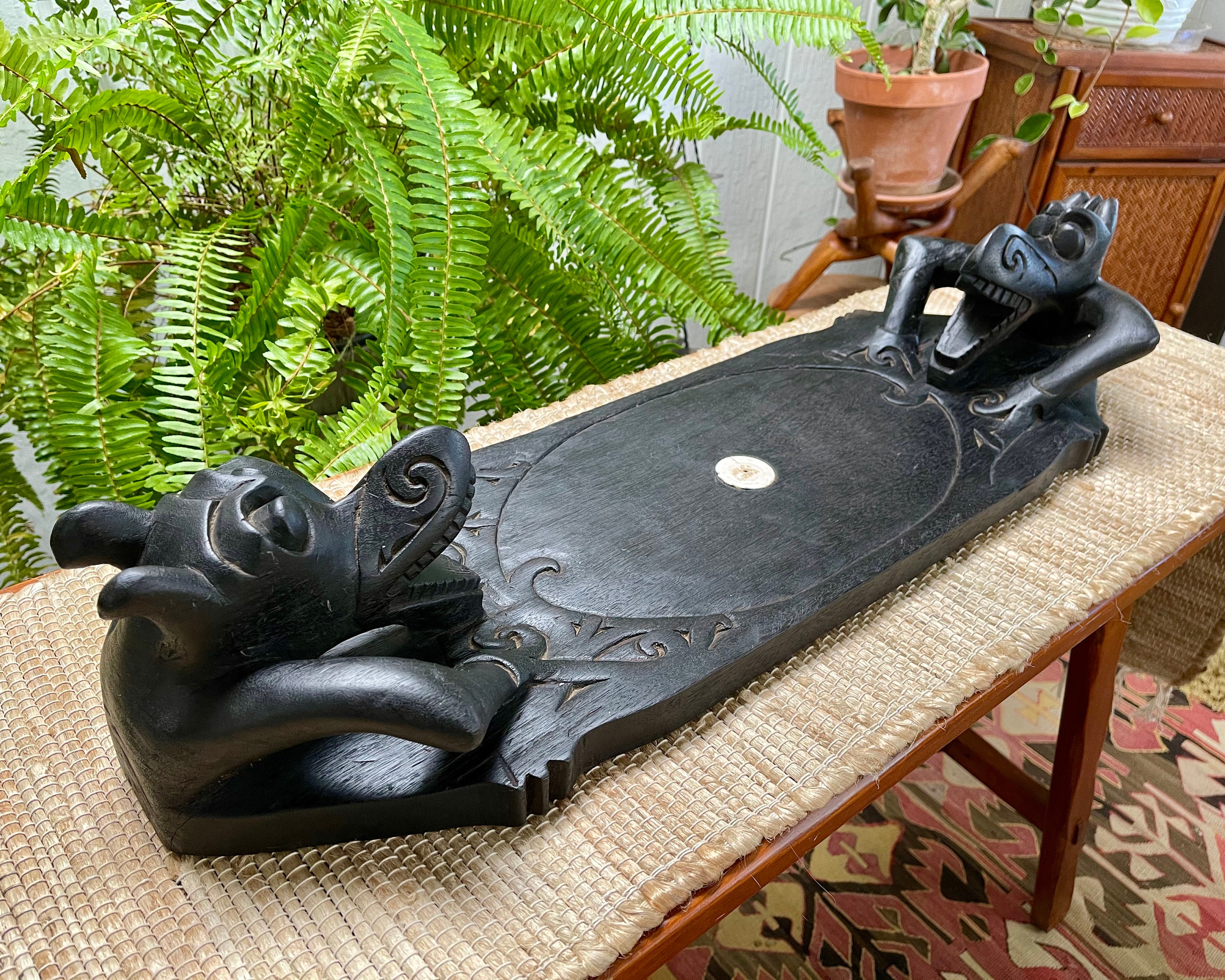 30” Borneo Dayak Ironwood Altar Display Tray With Protective Guardian ...