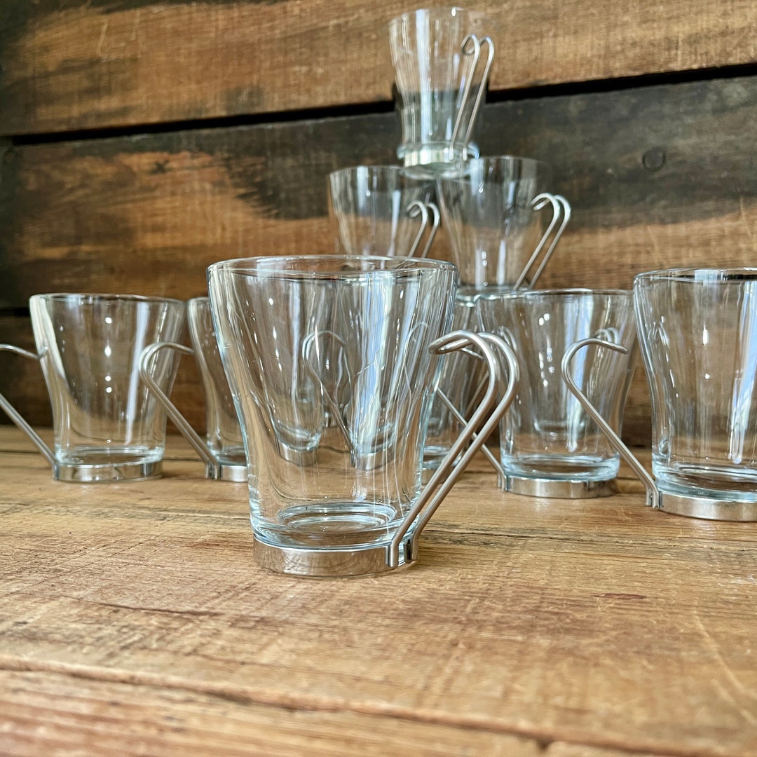 Set of 6 Italian Vitrosax Clear Glass Cappuccino Coffee Mugs With ...