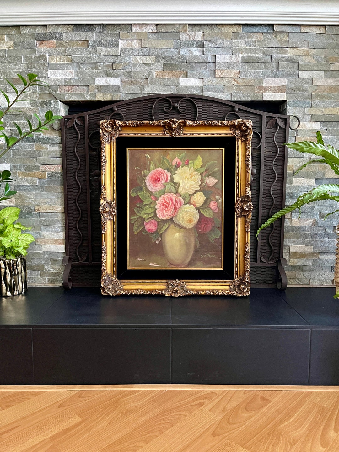 Antique 28" X 24" Still Life Pink & White Roses in Vase by Whitaker in ...