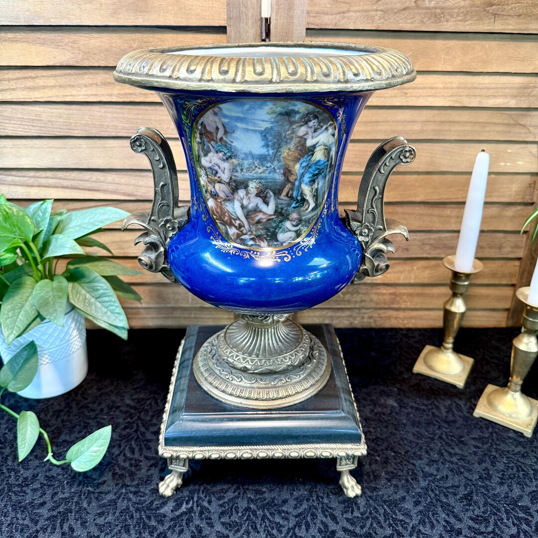 Vintage Sevres Style Porcelain Urn by Dominic, Cobalt Blue and Gilt ...