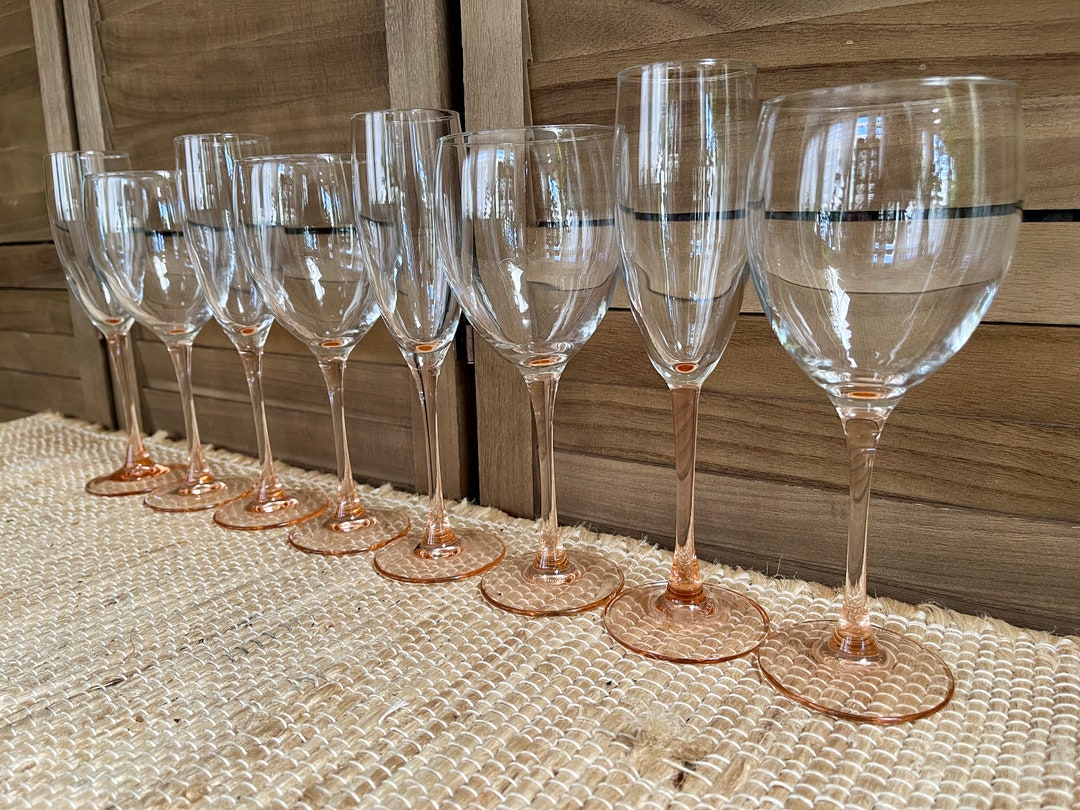 Set of 8 Vintage Luminarc France Pink Stemware 4 Wine Glasses 4 ...