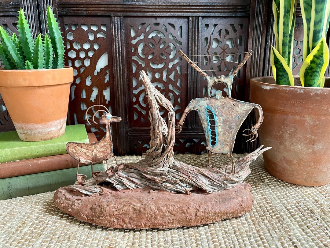 Signed Jodi Mcintosh Copper Wire & Paper Mache Sculpture on Natural ...