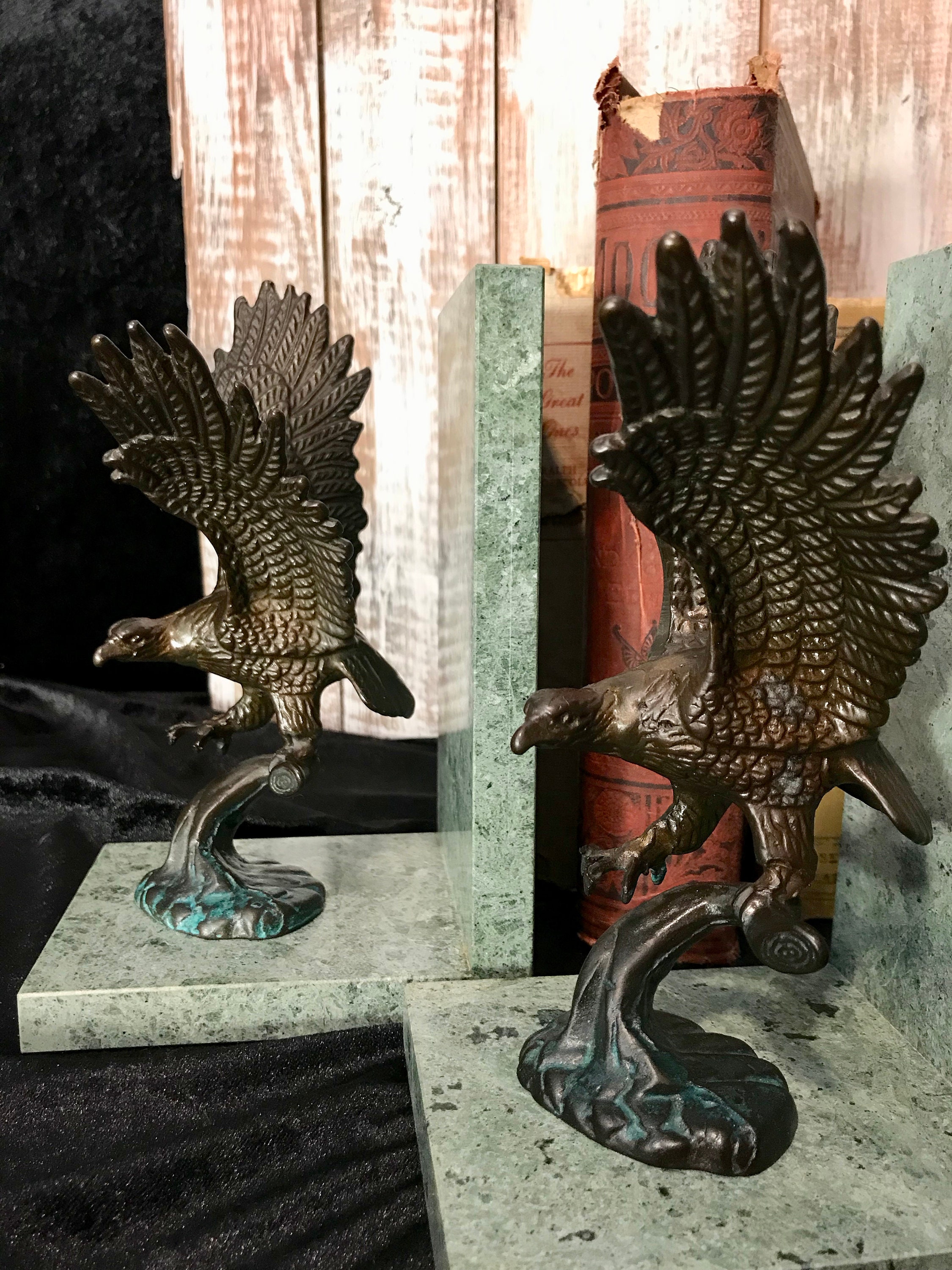 Eagle Bookends on Marble Base Heavy Bronzed American Eagle | Etsy