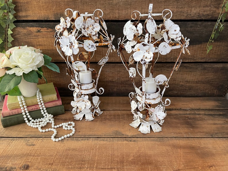 Shabby Cottage Natural Rust Chippy Paint Floral Metal - Etsy