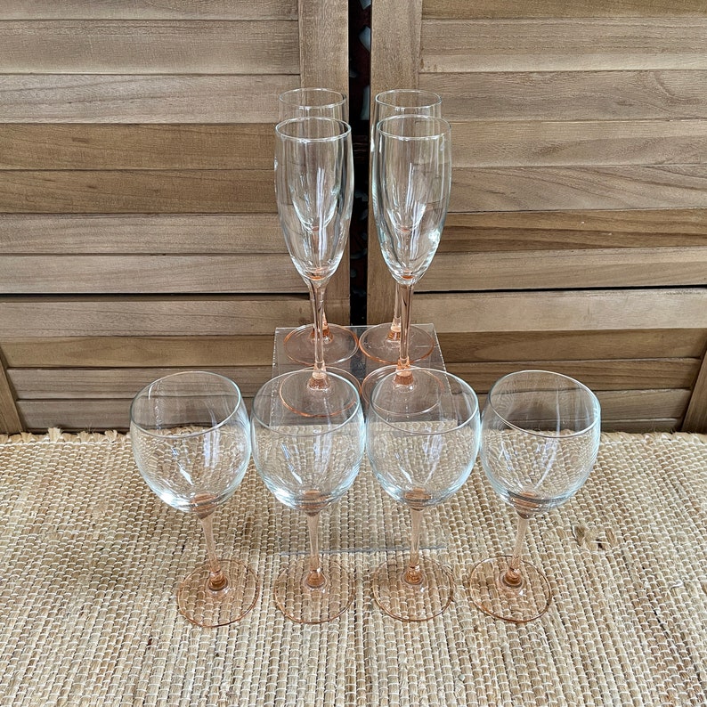 Set of 8 Vintage Luminarc France Pink Stemware 4 Wine - Etsy