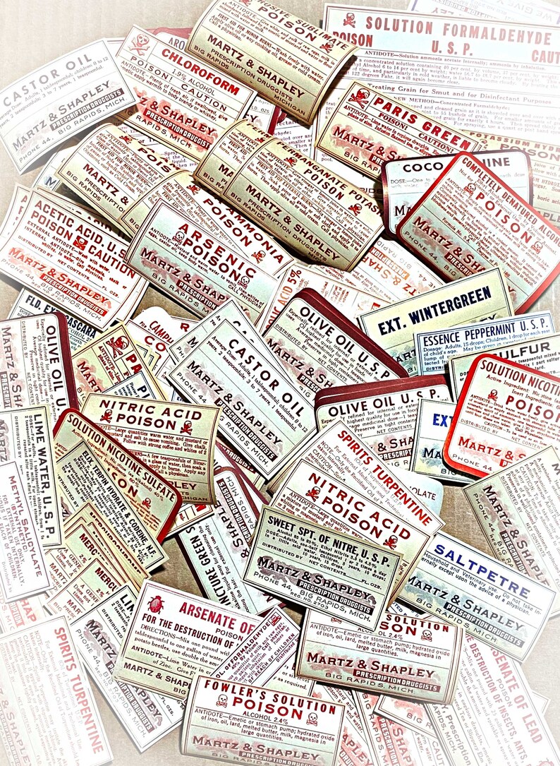 Genuine NOS Apothecary Labels antique POISON Pharmacy HUGE Lotephemera Stickers - Etsy