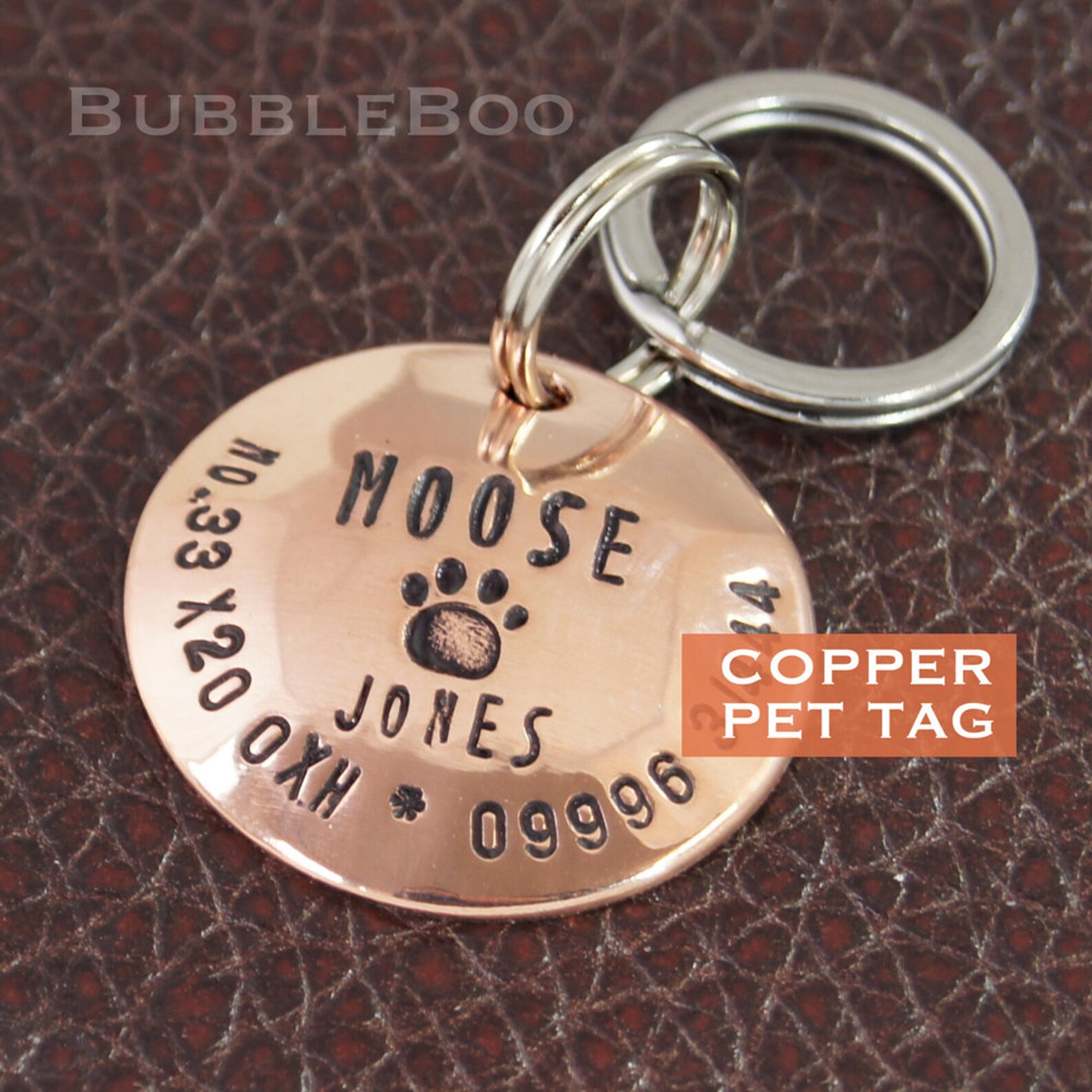 Pet Dog Name Tag With Paw Print. Personalised Domed Copper - Etsy UK
