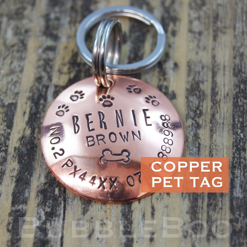 Pet Dog Name Tag. Personalised Domed Copper Disc With - Etsy UK
