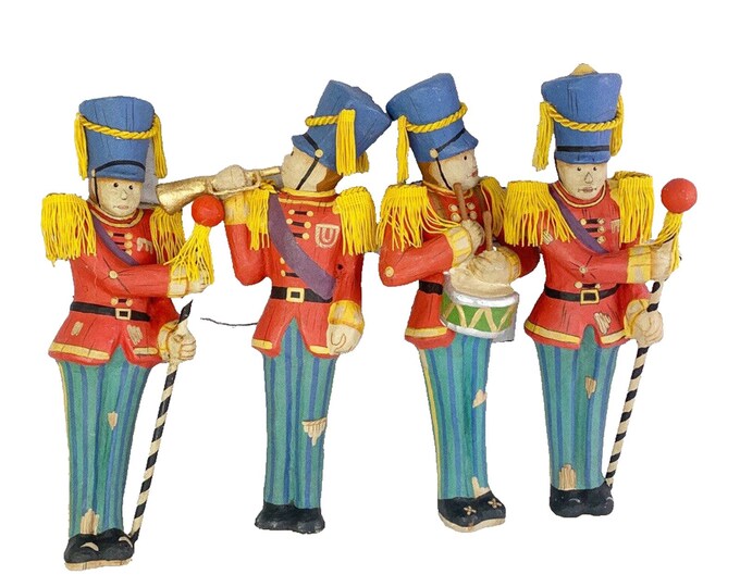 Vintage Paper Mache MARCHING BAND Figures 15" Set of 4 NEW Drum Horn ...