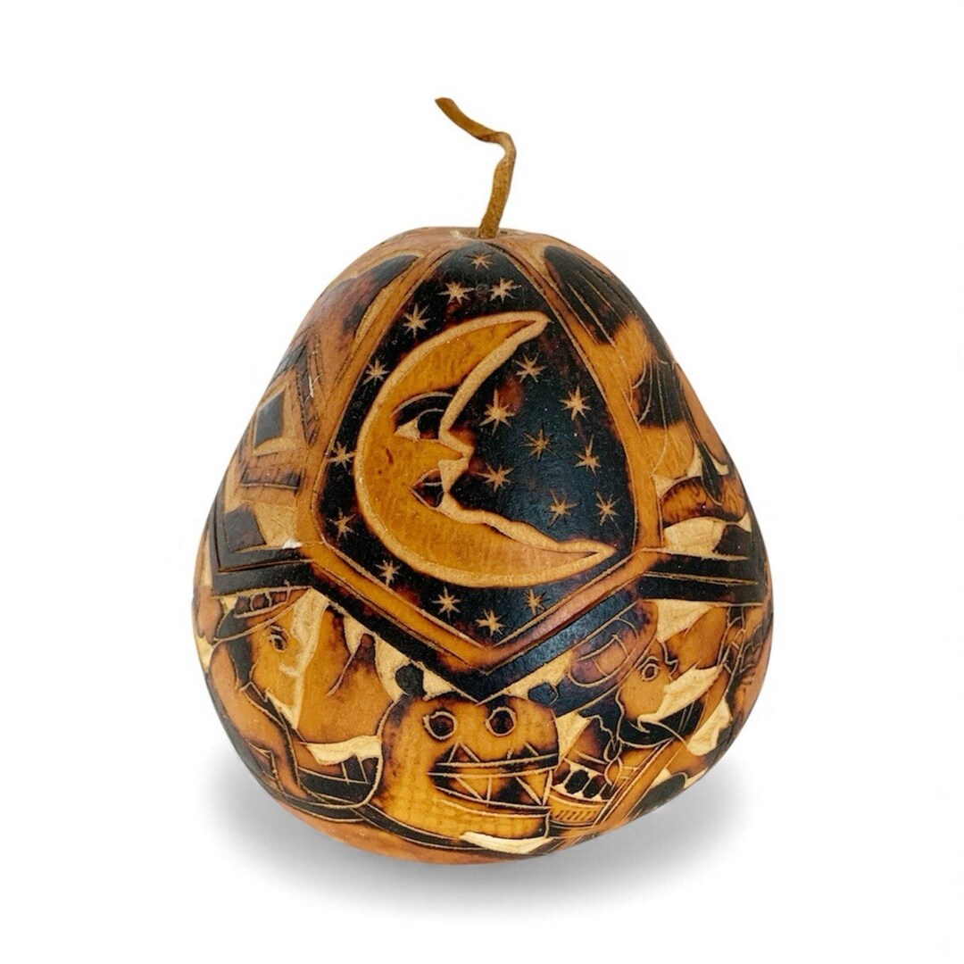 Hand Carved Peruvian Folk Art Gourd Sun Moon People Animals Celestial ...
