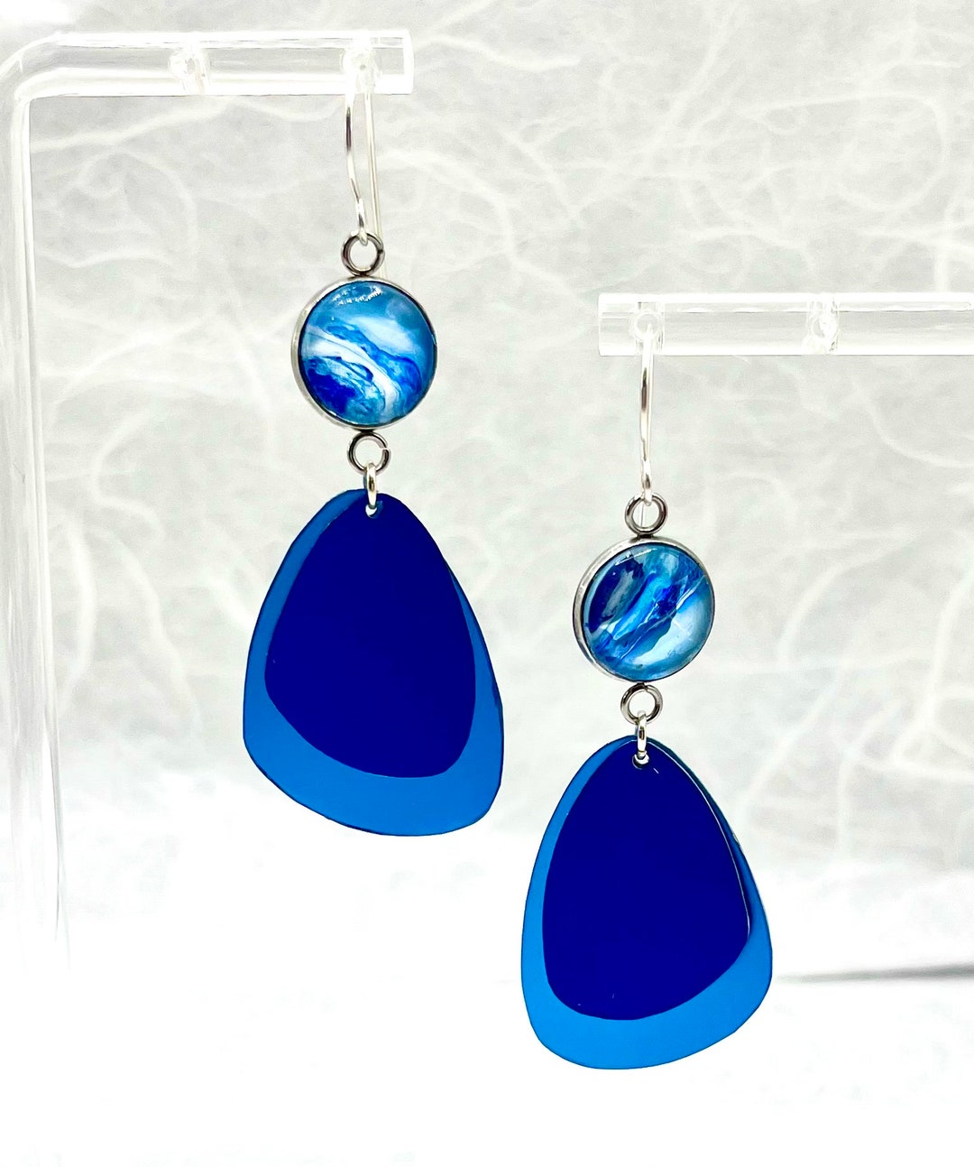 Anodized Aluminum Dangle Earrings, Acrylic Paint Pour, Sterling Silver ...