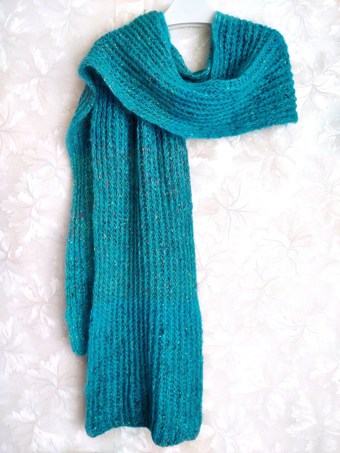 Knitted Baby Alpaca Bright-blue Scarf, Turquoise Wool Scarf, Knitted ...