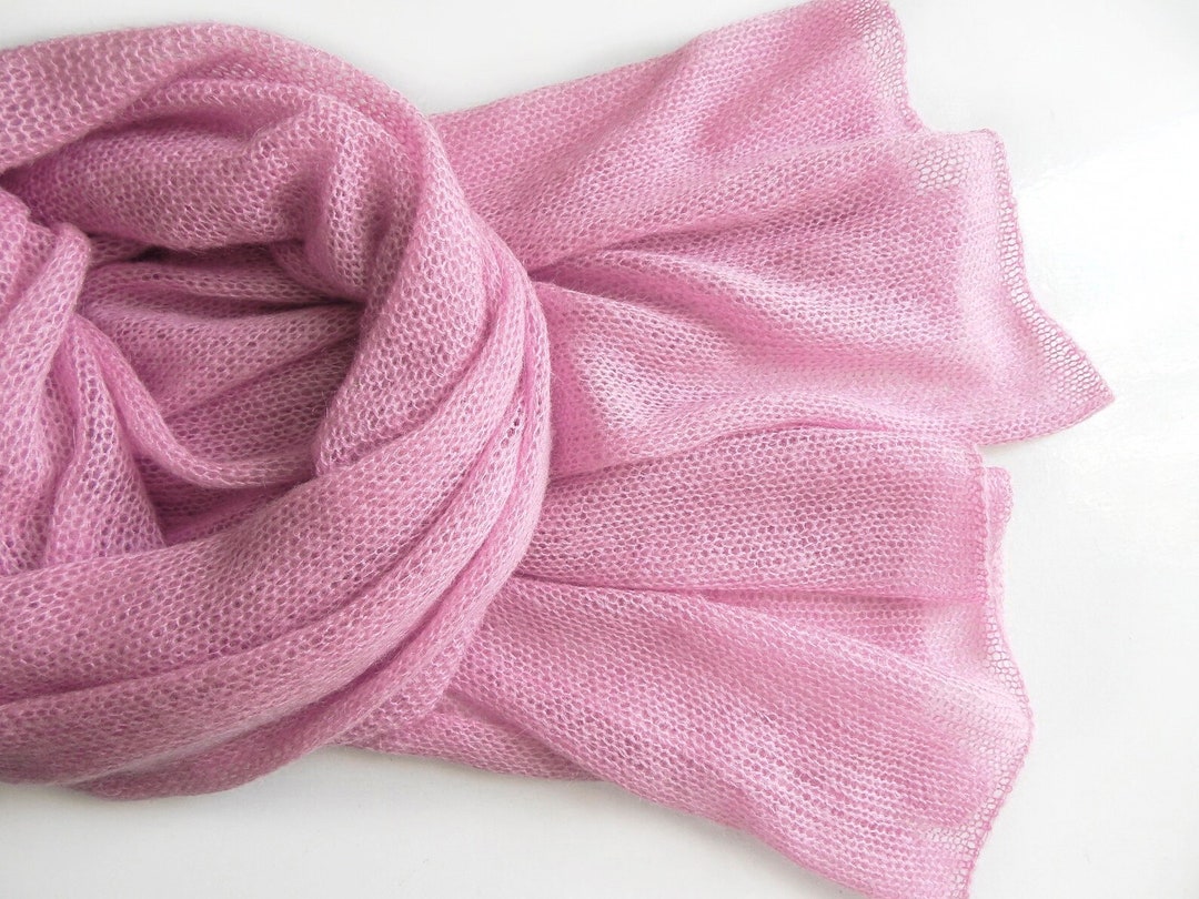 Knitted Kid-mohair Pink-lilac Scarf Light-pink Scarf Knit - Etsy