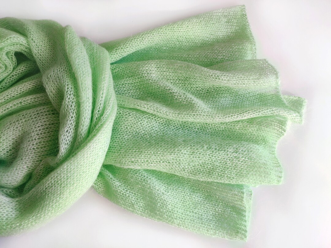 Knitted Alpaca Light-green Scarf, Apple Green Lace Scarf, Knit Green ...