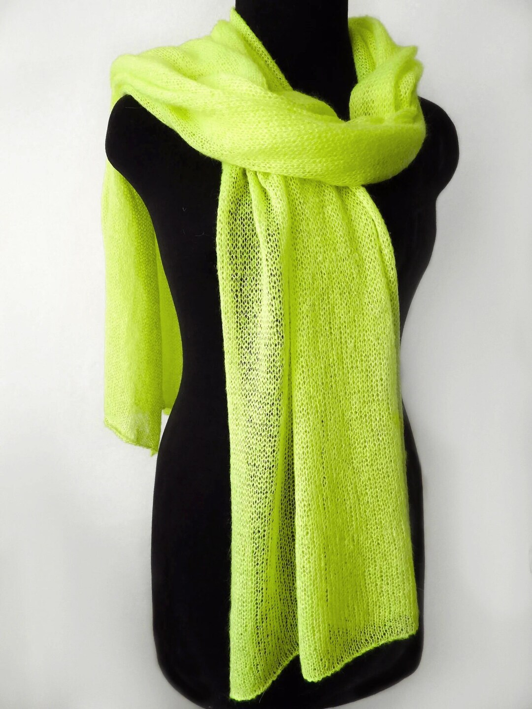 Knitted Kid-mohair Yellow Neon Scarf, Bright-yellow Wrap, Women's Lace ...