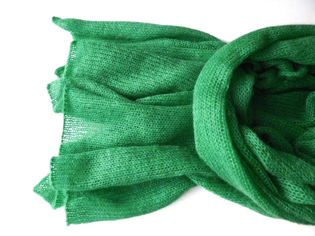 Knitted Kid-mohair Bright-green Scarf, Green Lace Stola, Women's Lace ...