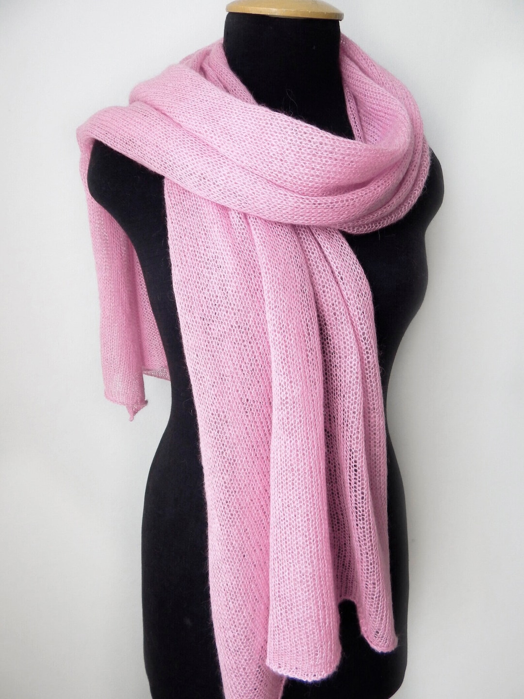 Knitted Kid-mohair Pink-lilac Scarf, Light-pink Scarf, Knit Pink Wrap ...