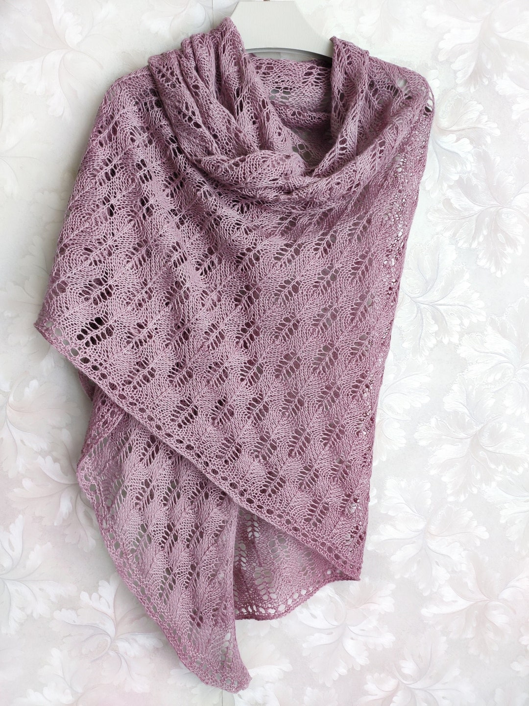 Knitted Lilac Linen Shawl, Light-violet Shawl, Light-pink Boho Shawl ...