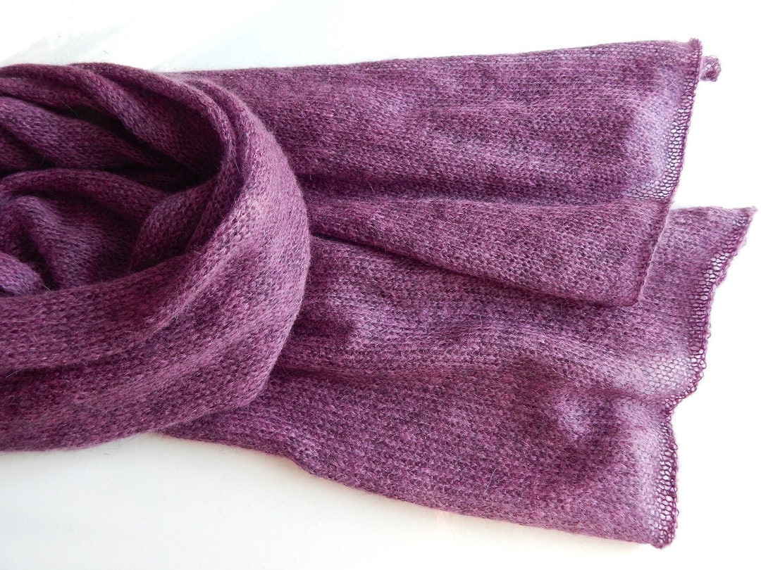 Knitted Kid-mohair Pink-lilac Scarf, Purple Scarf, Knit Purple Wrap ...