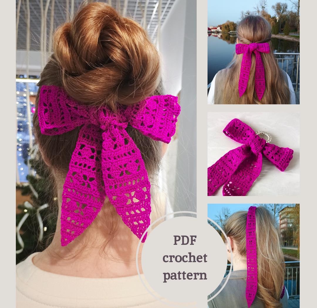 Crochet Hair Ribbon PDF Pattern, Hair Band Crochet Tutorial, Hair Bow ...