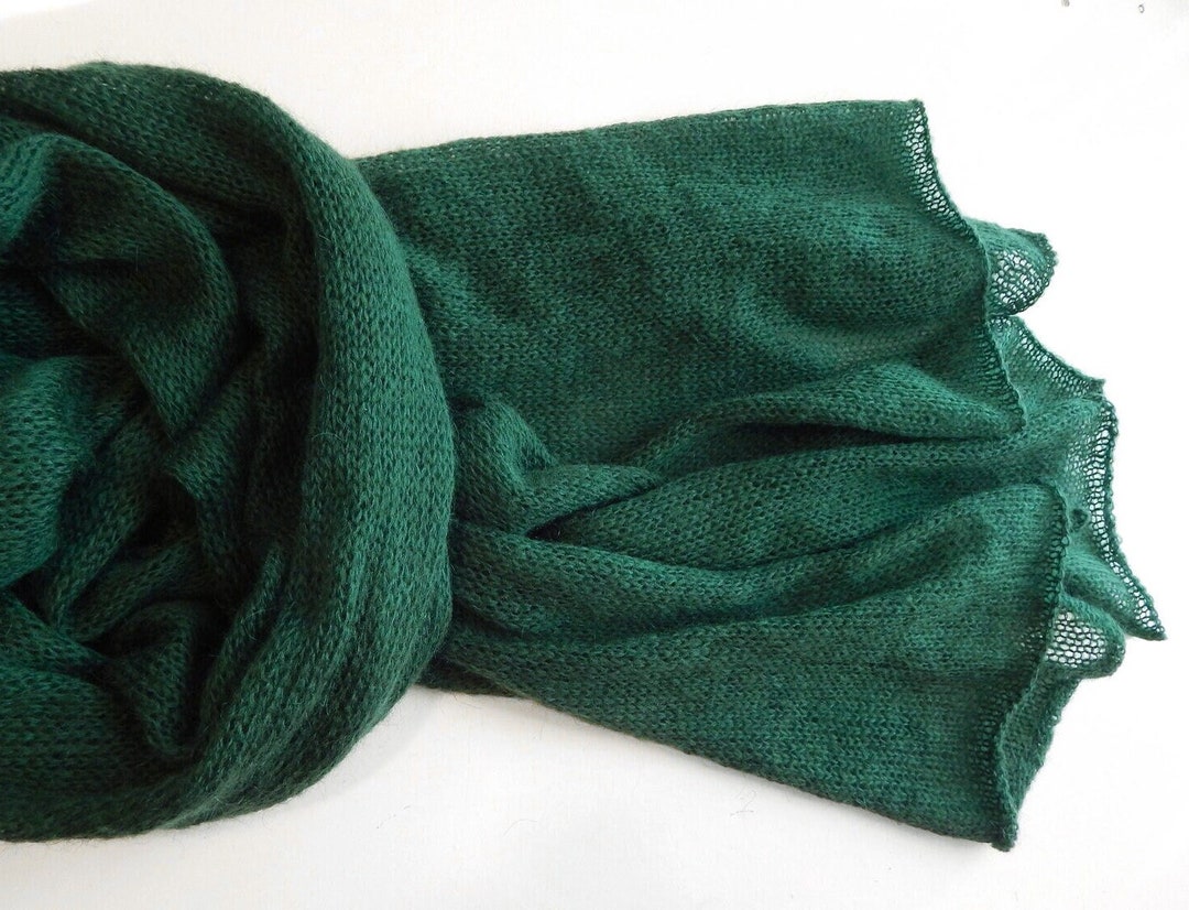 Knitted Kid-mohair Dark-green Scarf, Men's Scarf, Knit Mohair Wrap ...