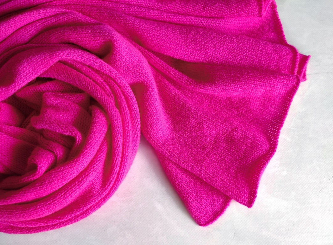 Knitted Merino With Cashmere Neon Pink Scarf, Bright-pink Wool Scarf ...