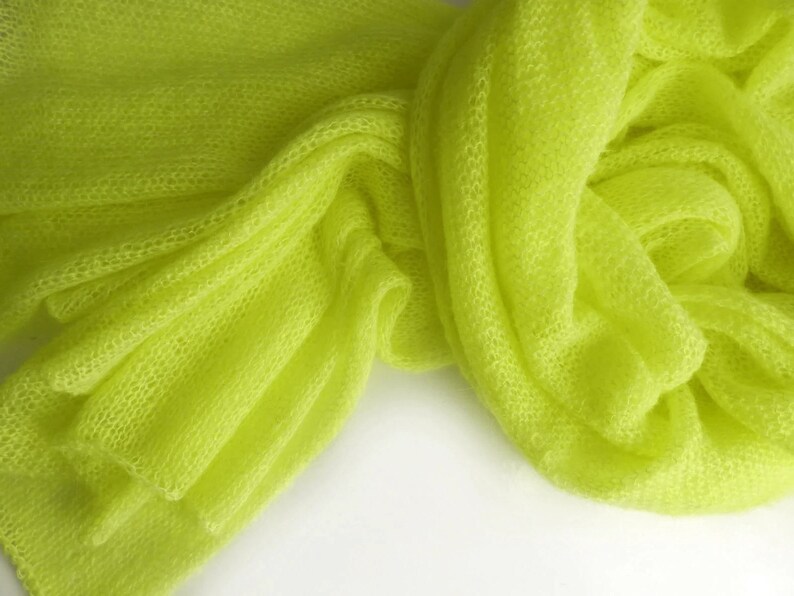 Knitted Kid-mohair Yellow Neon Scarf, Bright-yellow Wrap, Women's Lace ...