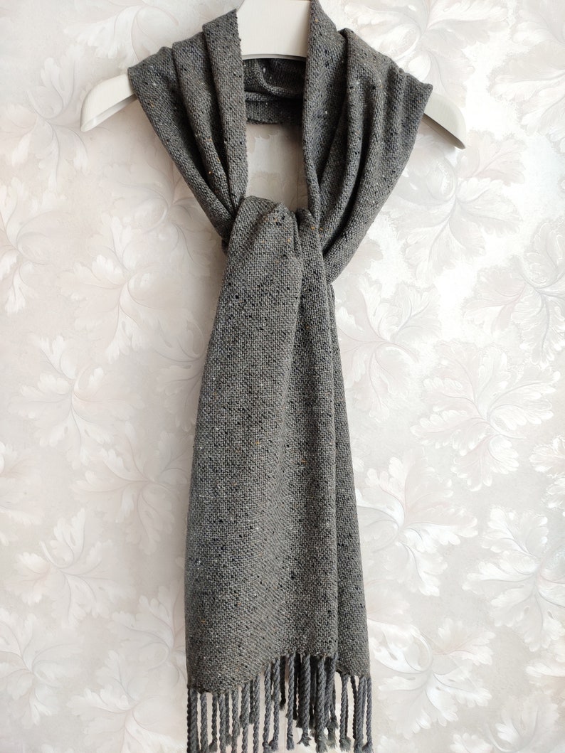 Handwoven Grey Tweed Scarf, Graphite Merino Wool Scarf, Handwoven Tweed ...