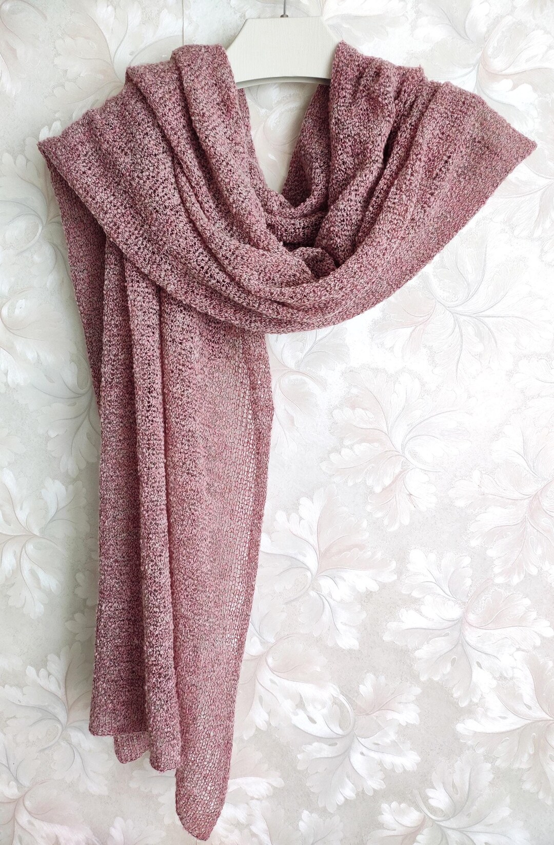 Knitted Dusty Rose Merino Boucle Scarf, Pink Wool Scarf, Tea Rose Lace ...
