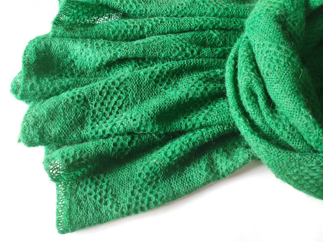 Knitted Kid-mohair Bright-green Lace Scarf, Emerald Mohair Scarf, Knit ...