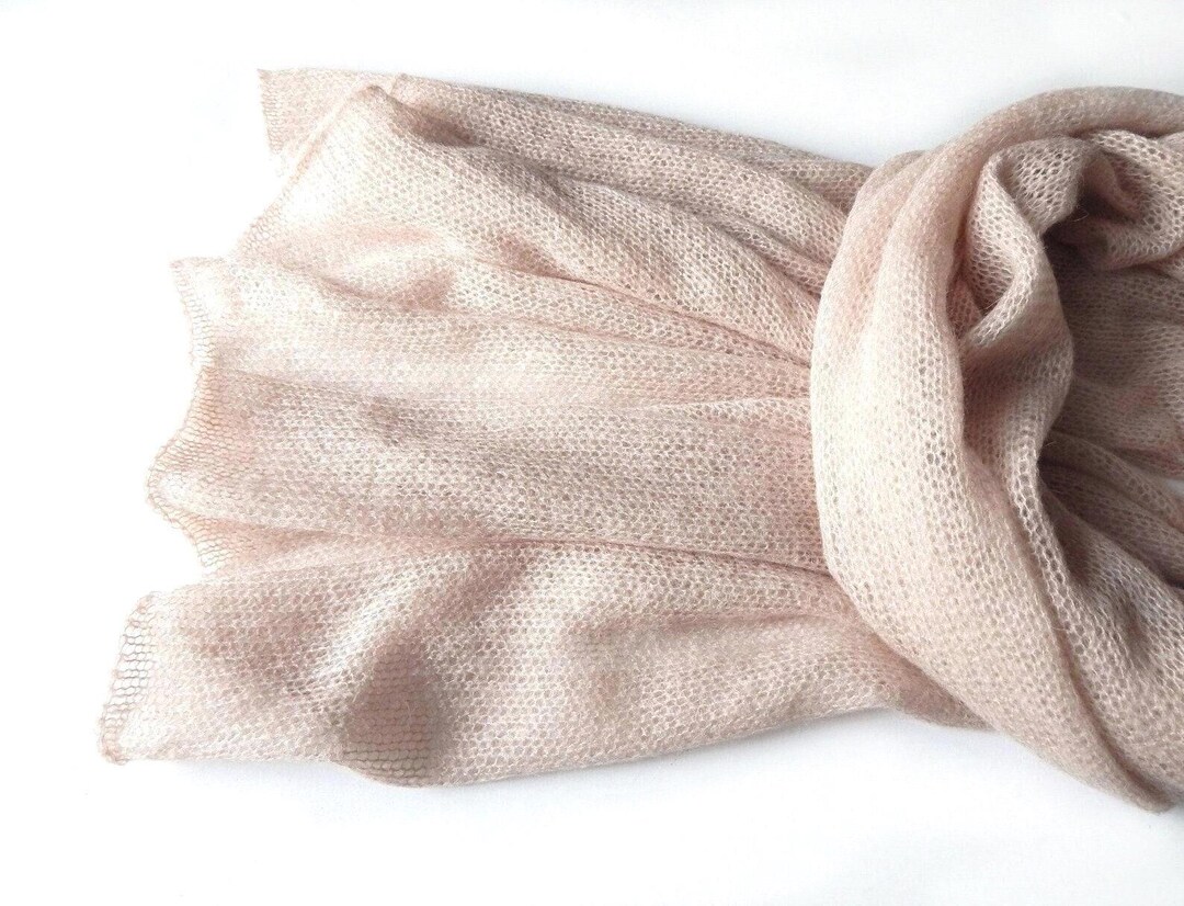Knitted Kid-mohair Powder Scarf, Beige-pink Scarf, Women's Scarf, Beige ...