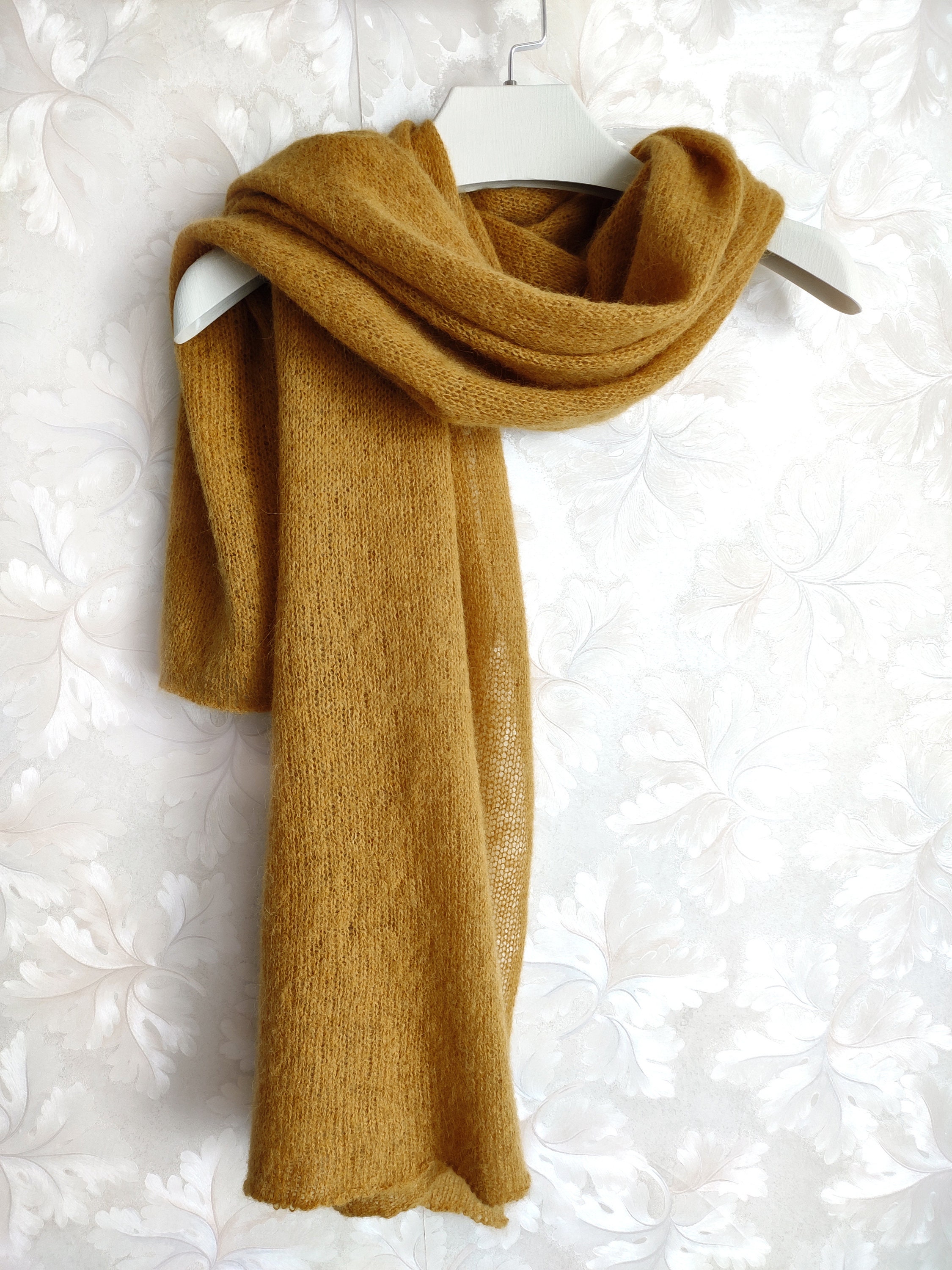 Knitted Alpaca Mustard Scarf, Yellow Merino Scarf, Women's Scarf ...