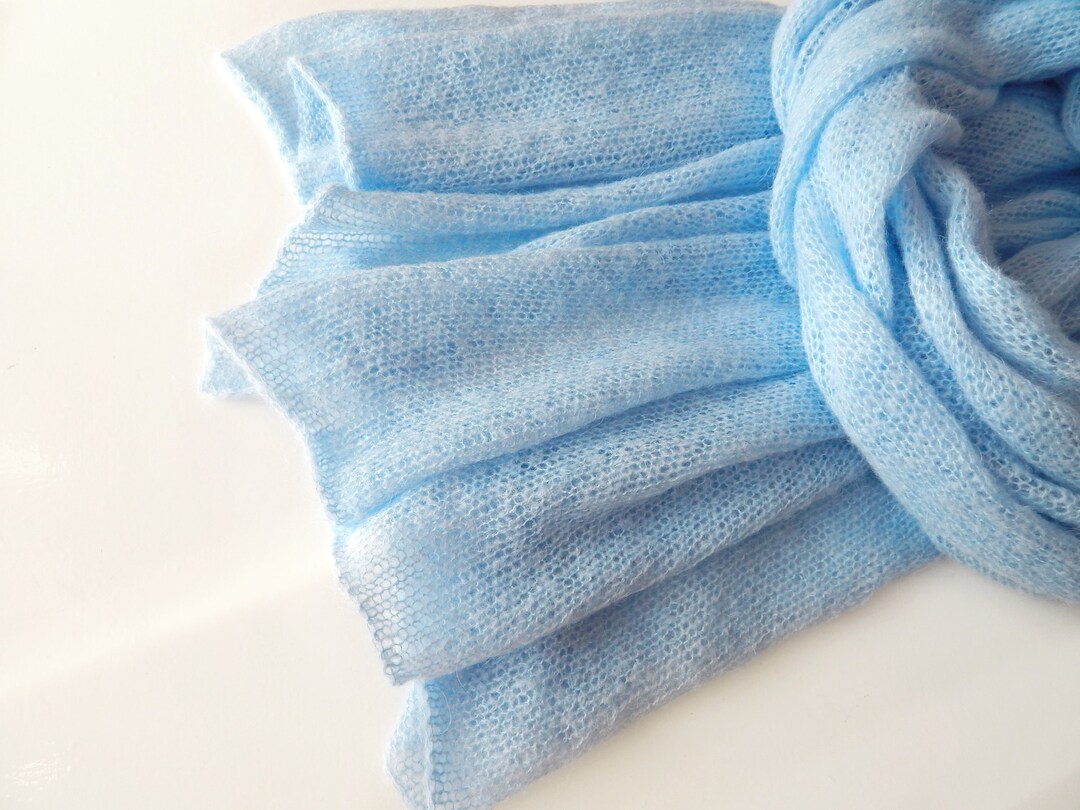 Knitted Kid-mohair Light-blue Scarf Women's Lace Scarf - Etsy