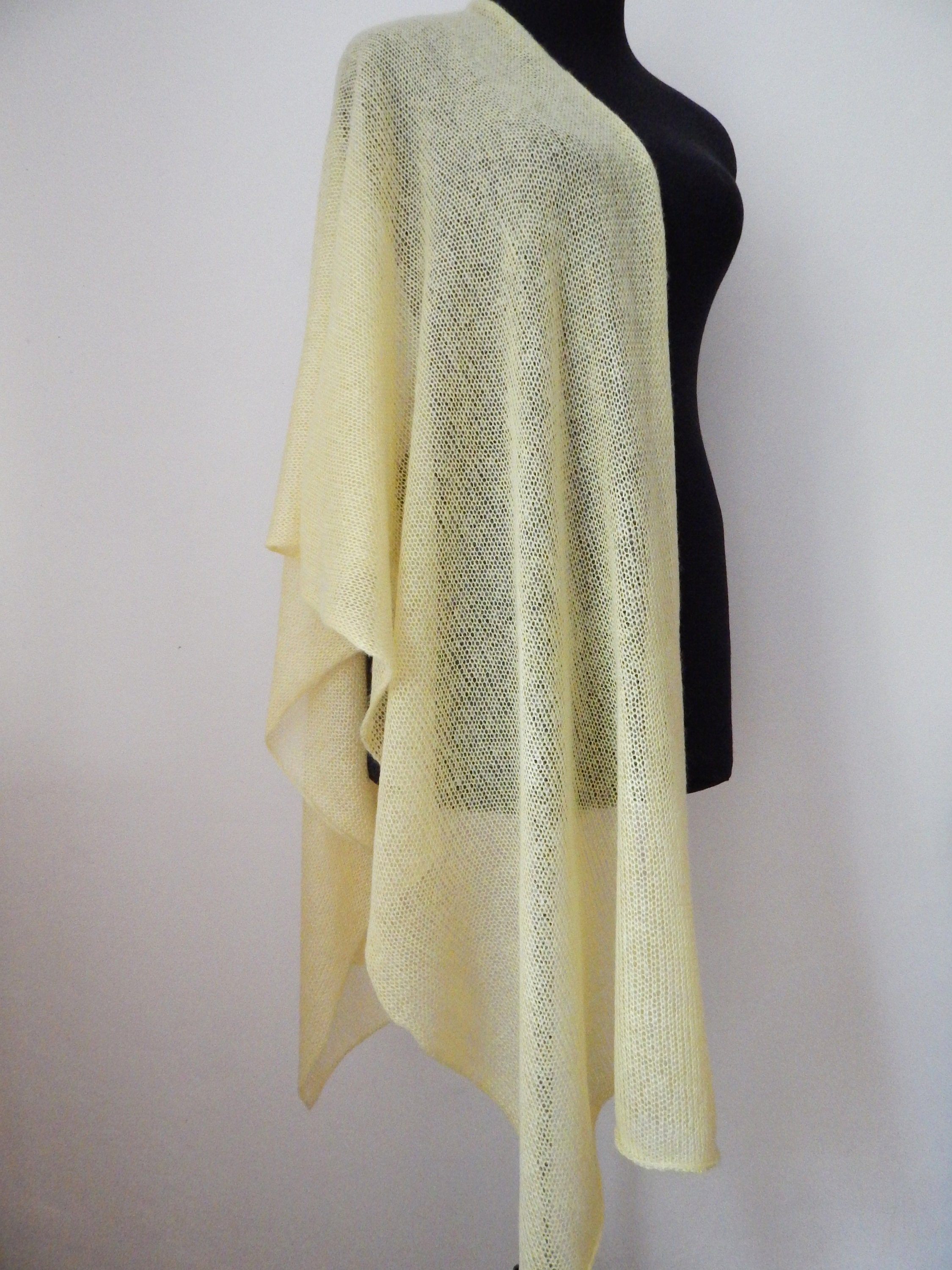 Knitted Kid-mohair Light-yellow Scarf, Women's Scarf, Yellow Lace Wrap ...