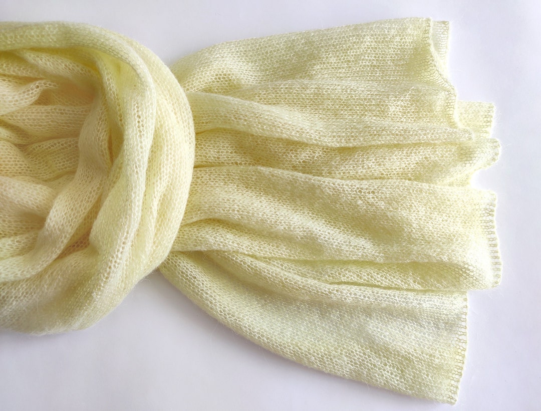 Knitted Kid-mohair Light-yellow Scarf, Women's Scarf, Yellow Lace Wrap ...