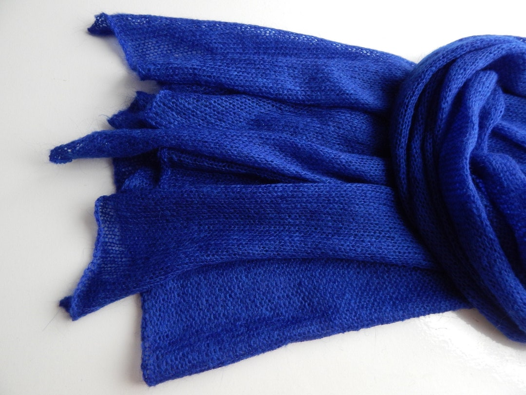 Knitted Kid-mohair Ultramarine Scarf, Indigo Lace Scarf, Bright-blue ...
