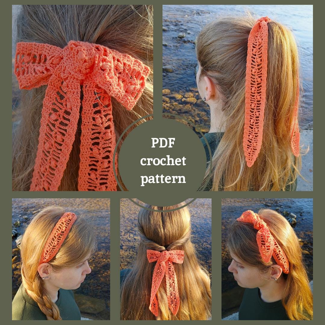 Hair Ribbon PDF Crochet Pattern, Hair Bow Crochet Pattern, Hair Band ...