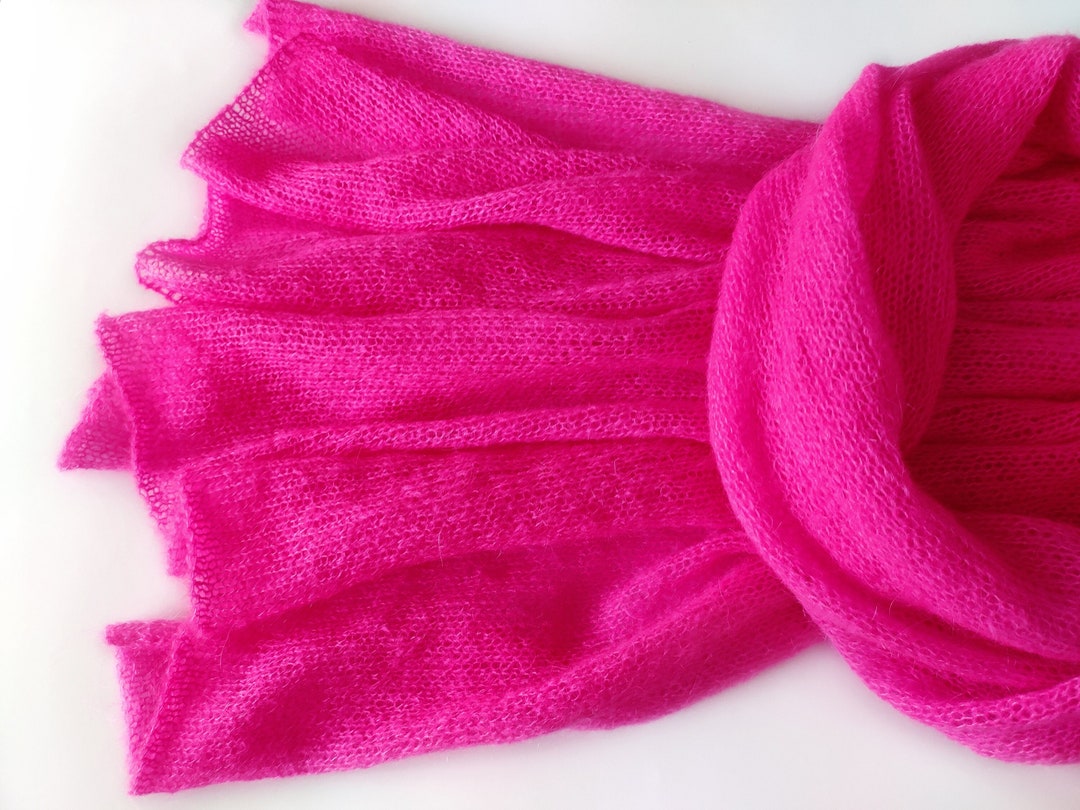 Knitted Kid-mohair Neon Pink Scarf, Bright-pink Scarf, Magenta Lace ...