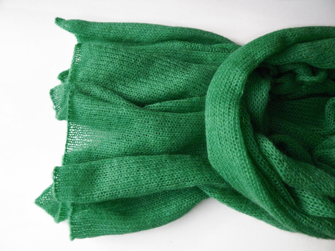 Knitted Kid-mohair Bright-green Scarf, Green Lace Stola, Women's Lace ...