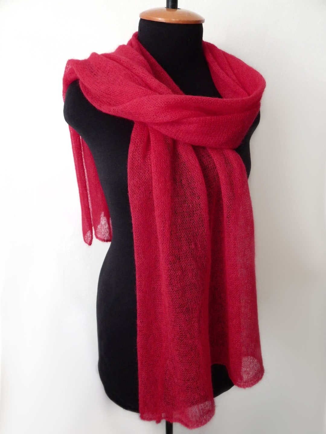 Knitted Baby Alpaca Red Scarf, Cherry Lace Scarf, Knitted Cherry Alpaca ...