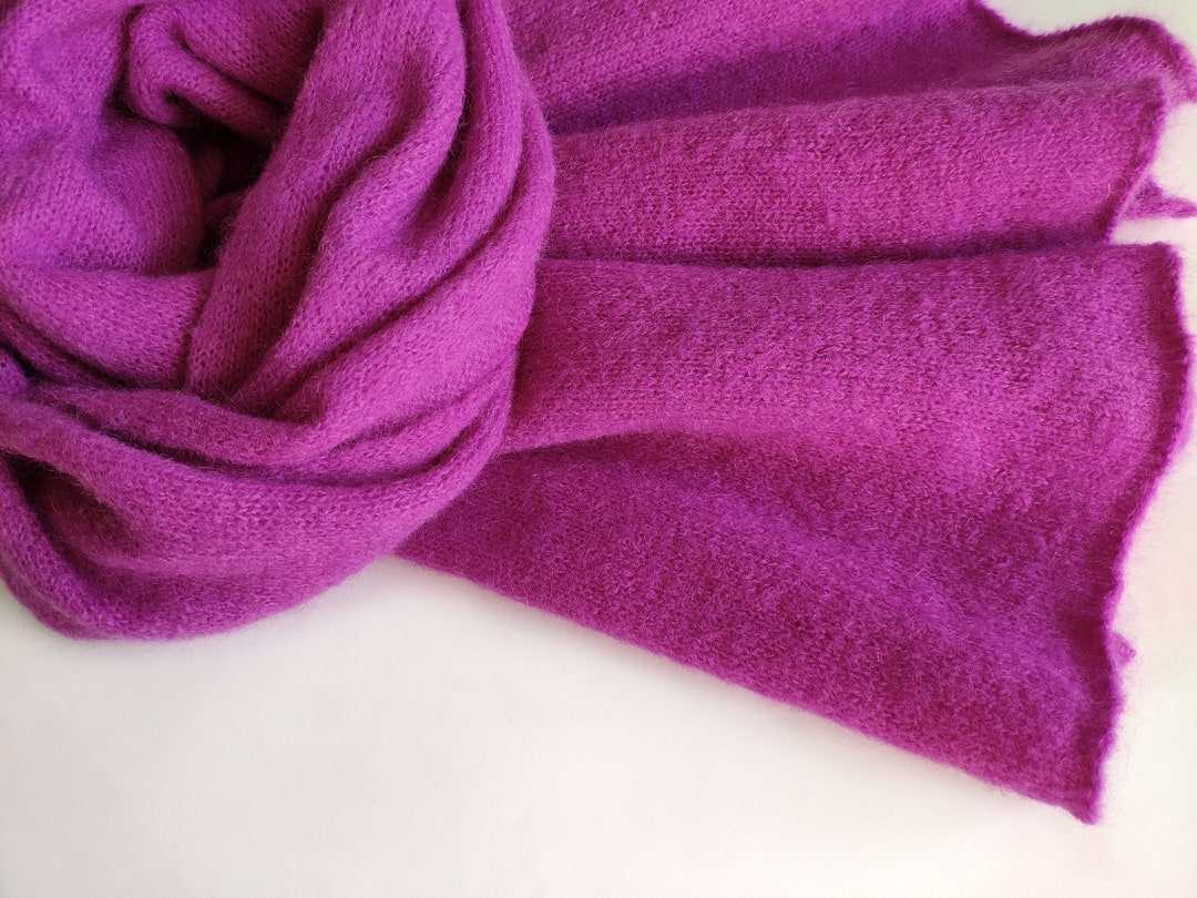 Knitted Mohair Fuchsia Winter Scarf, Knitted Pink Mohair Wrap, Women's ...