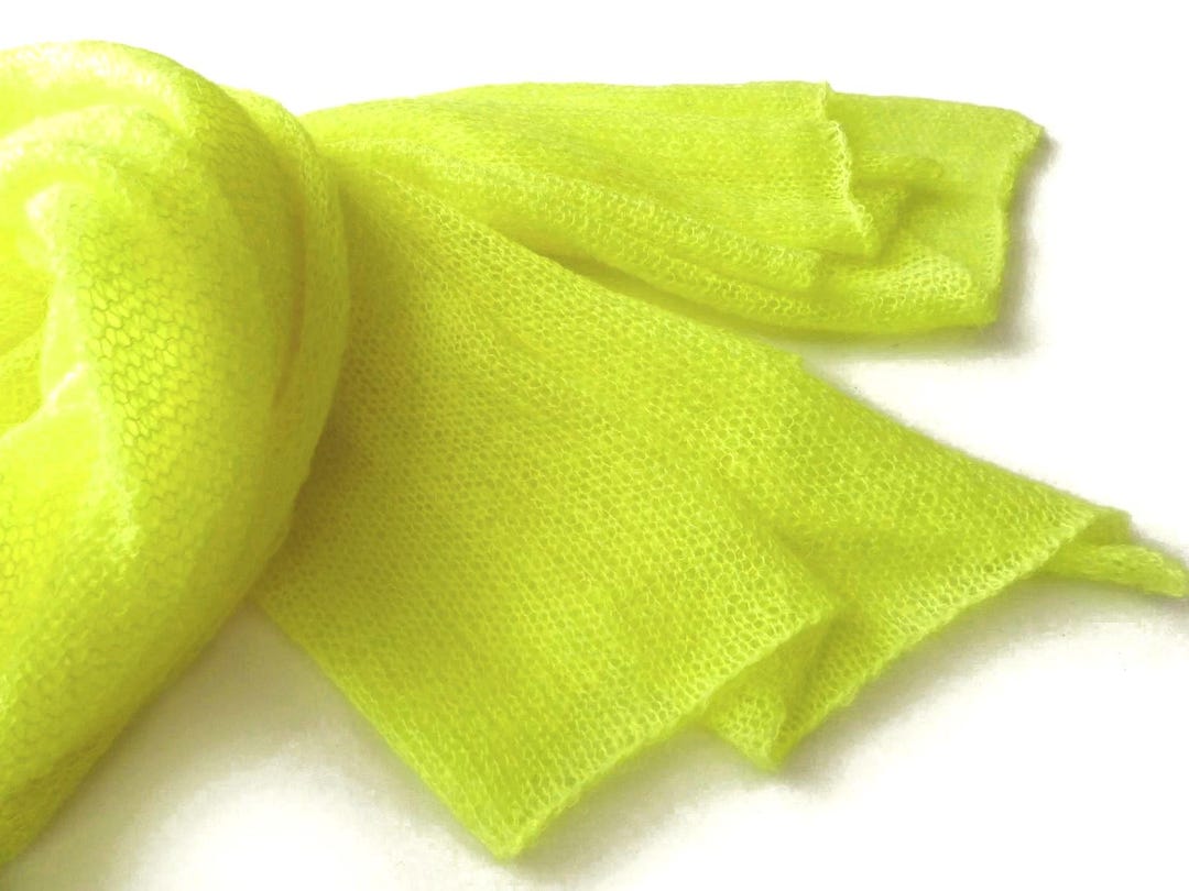 Knitted Alpaca Neon Yellow Scarf, Lemon Wool Scarf, Women's Scarf, Knit ...