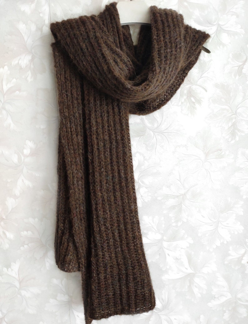 Knitted Mohair Dark-brown Scarf, Brown Mohair Wrap, Women's Scarf ...