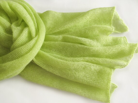 Knitted Kid-mohair Lime Scarf Light-green Lace Scarf Green - Etsy