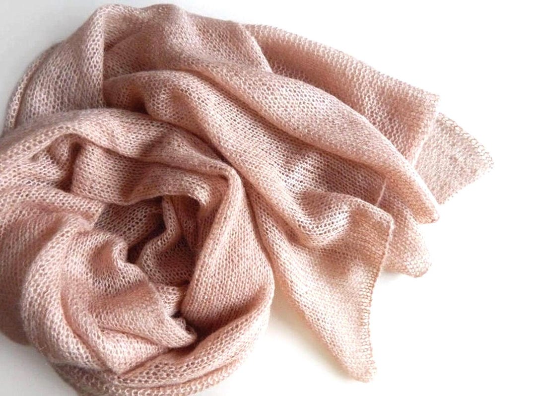 Knitted Kid-mohair Dusty Rose Scarf, Pink Mohair Wrap, Pink Lace Scarf ...