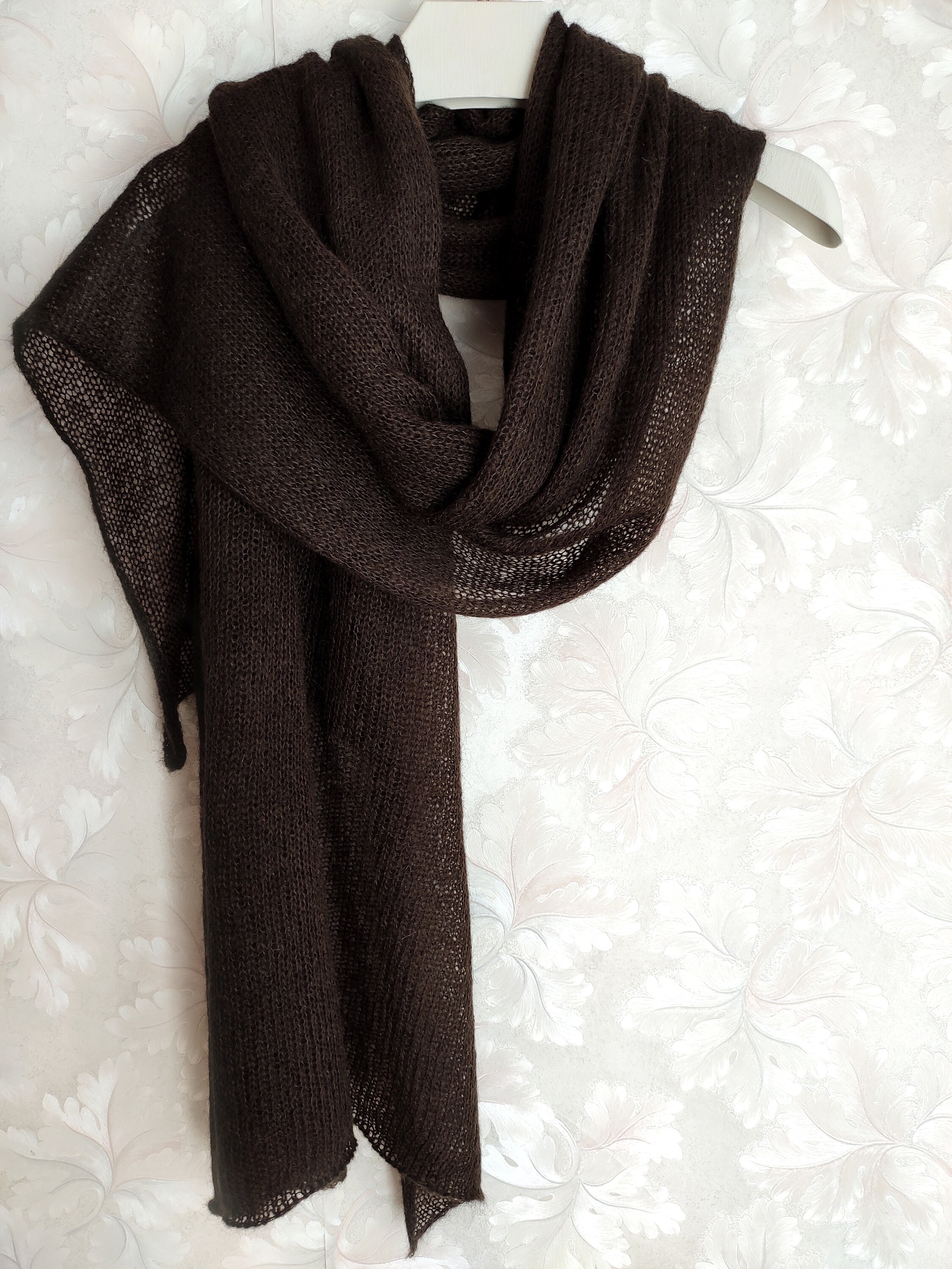 Knitted Kid-mohair Dark-brown Scarf, Chocolate Wool Scarf, Men's Scarf ...