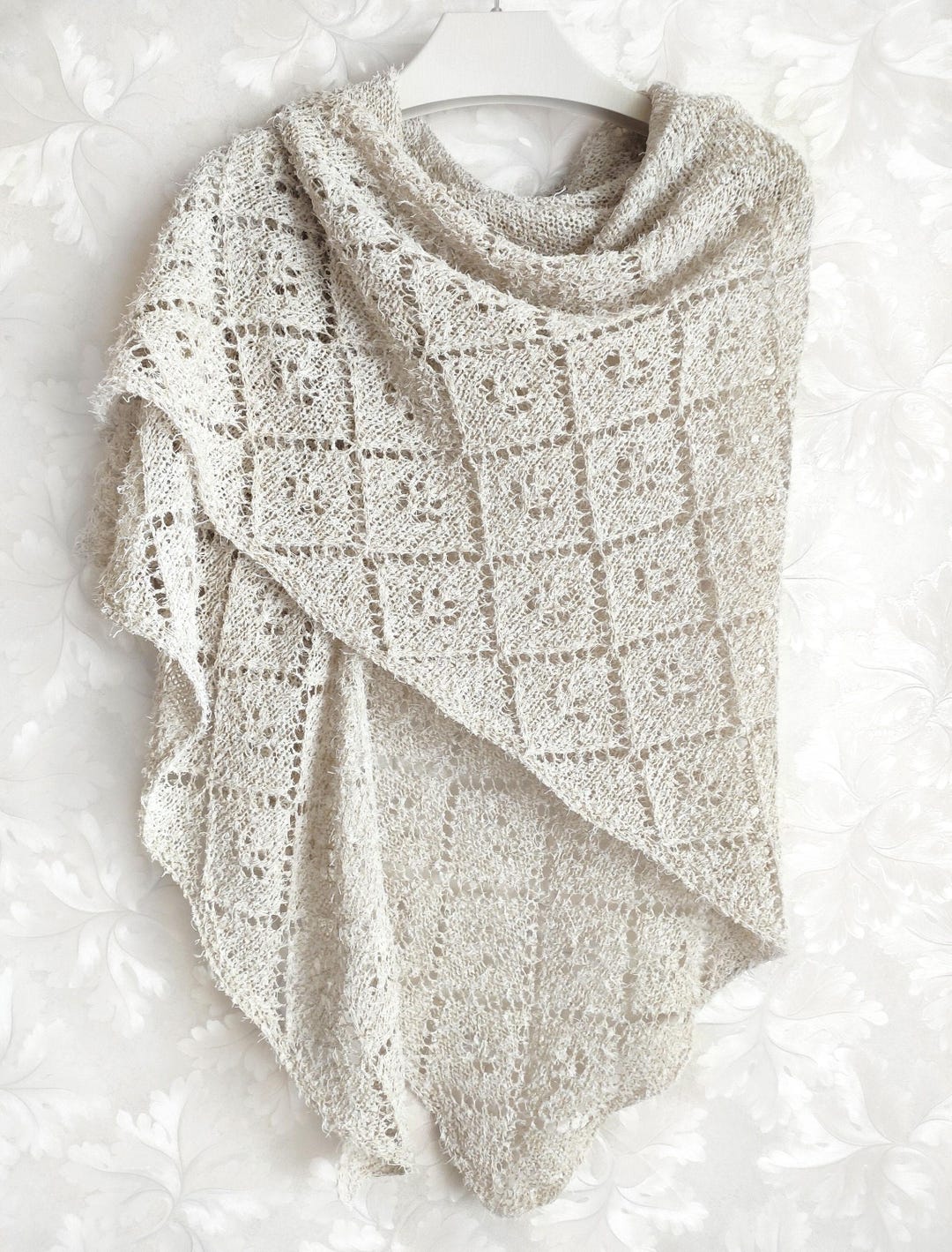 Knitted Linen With Cotton Milky-beige Shawl, Ivory Cotton Shawl, Ecru ...